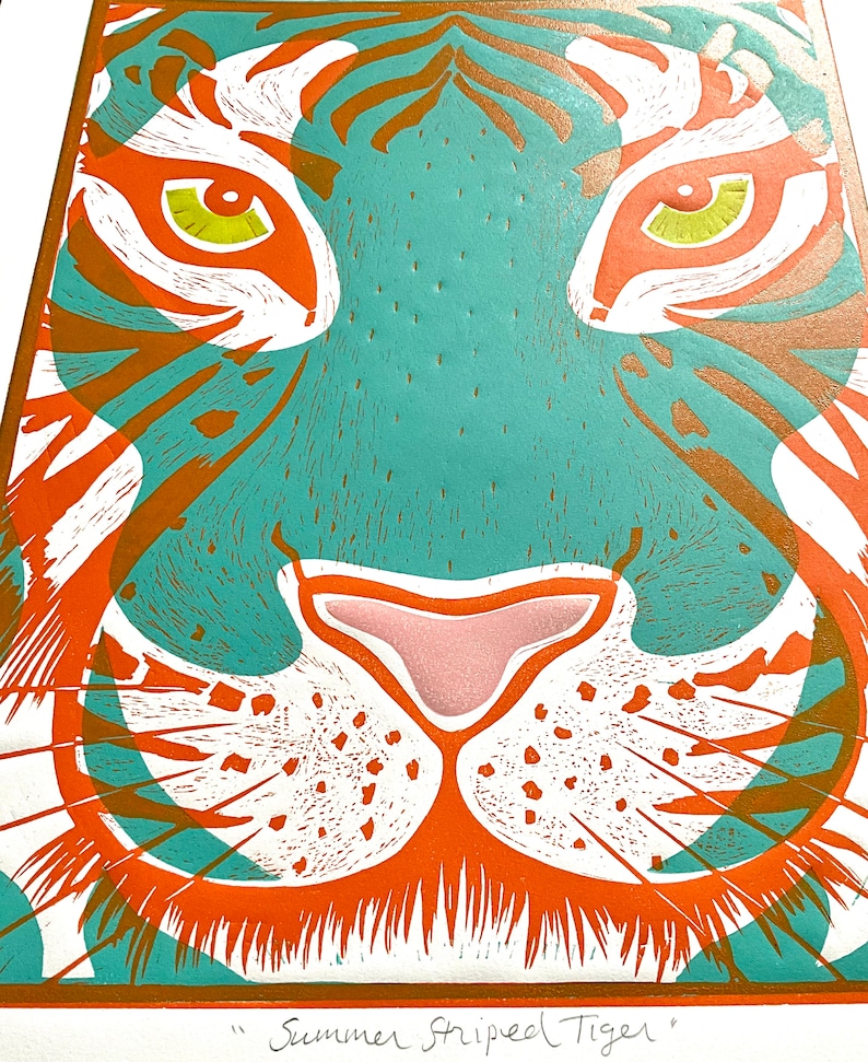 Summer Striped Tiger-animals-jungle-linocut-original - Etsy