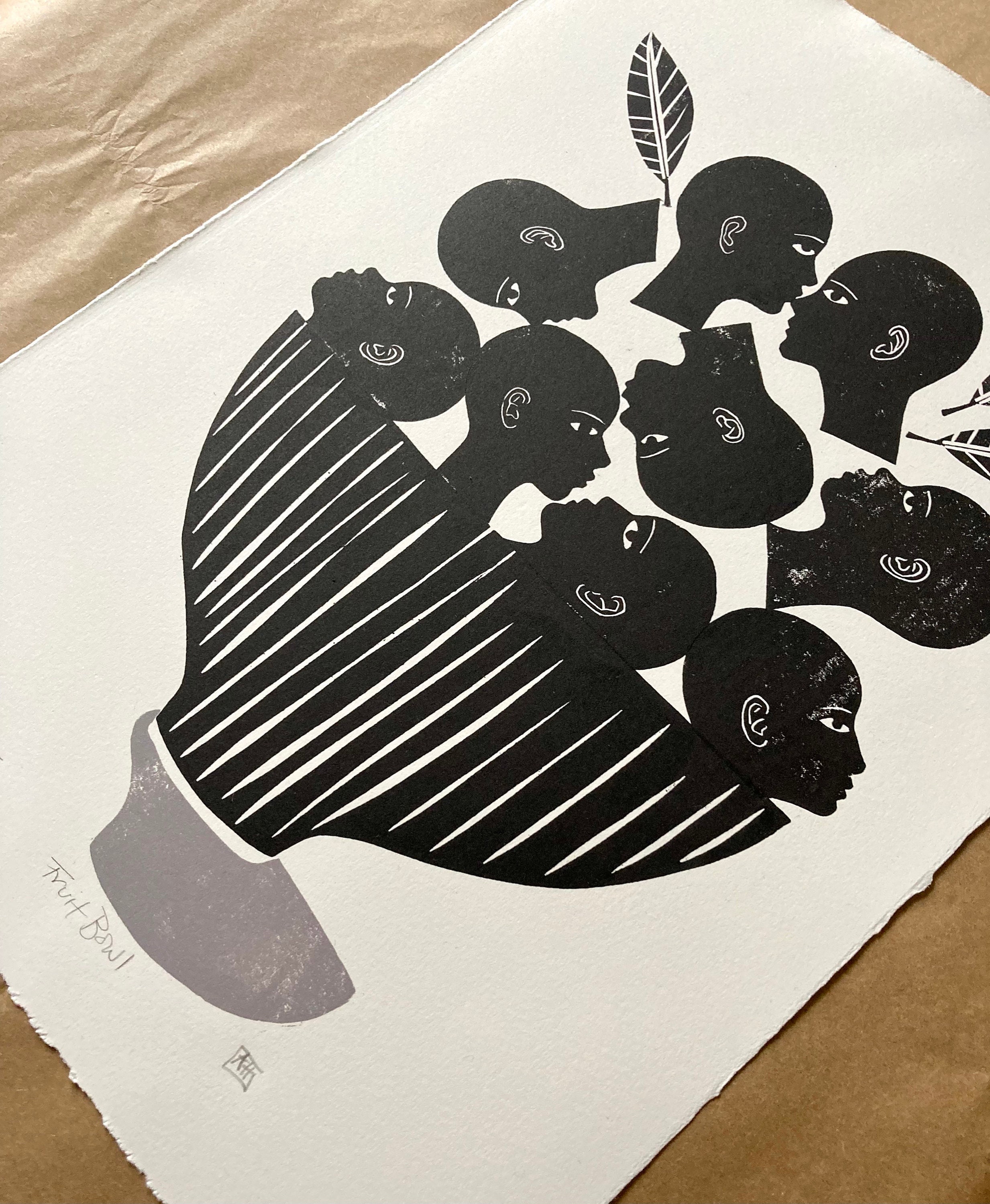 Fruit Bowl-abstract-linocut-original - Etsy