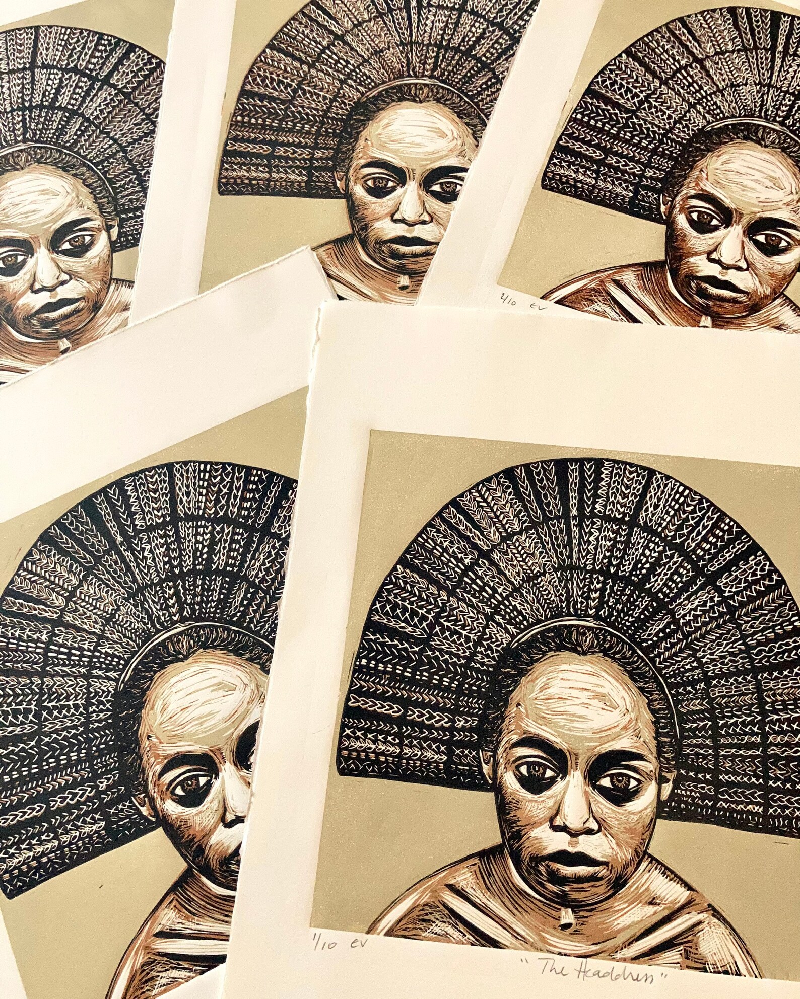 Tribal Headdress Portrait, Handmade Linocut Print, African Inspired Art ...