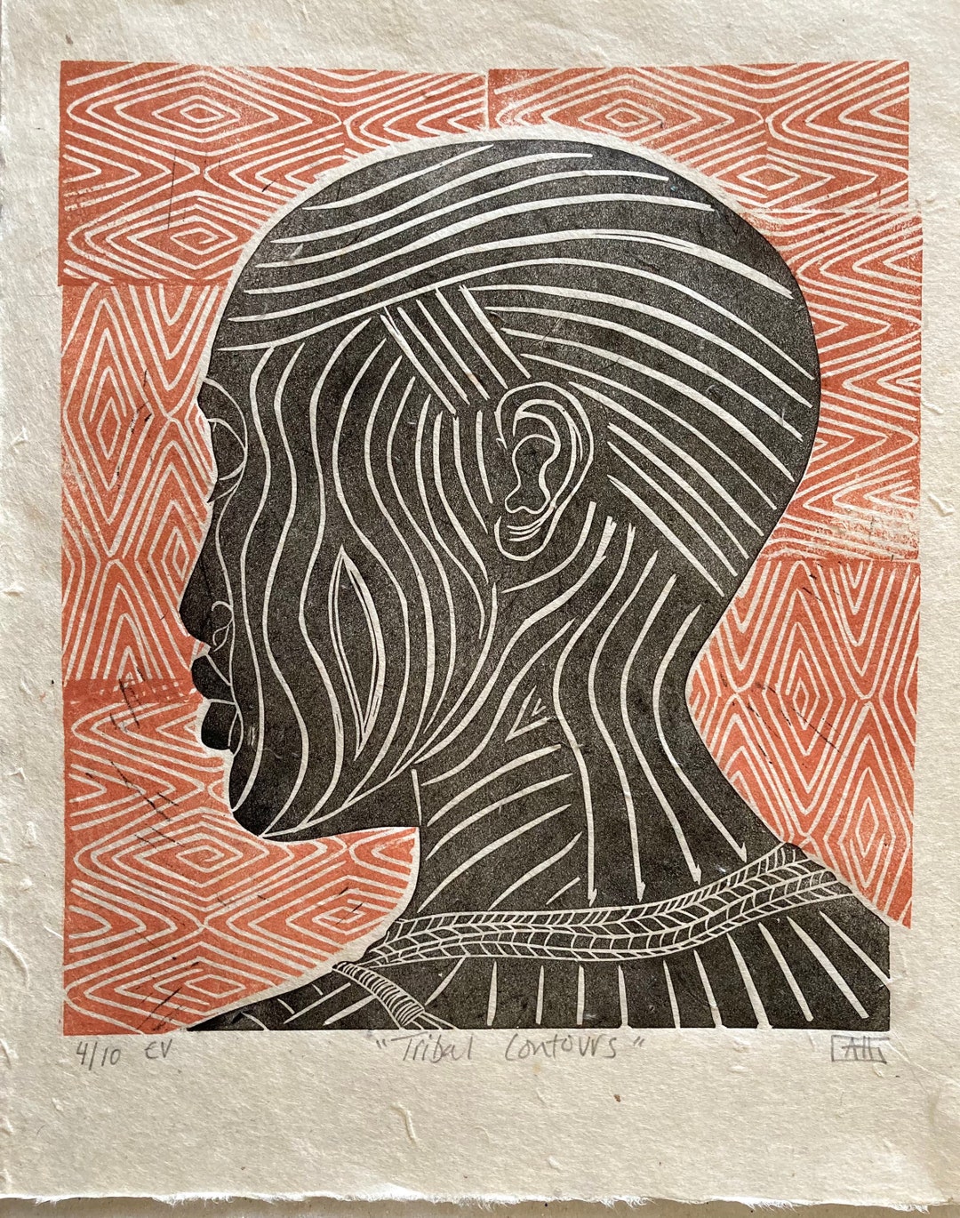 Tribal Contours-original-linocuts-africa-portrait - Etsy