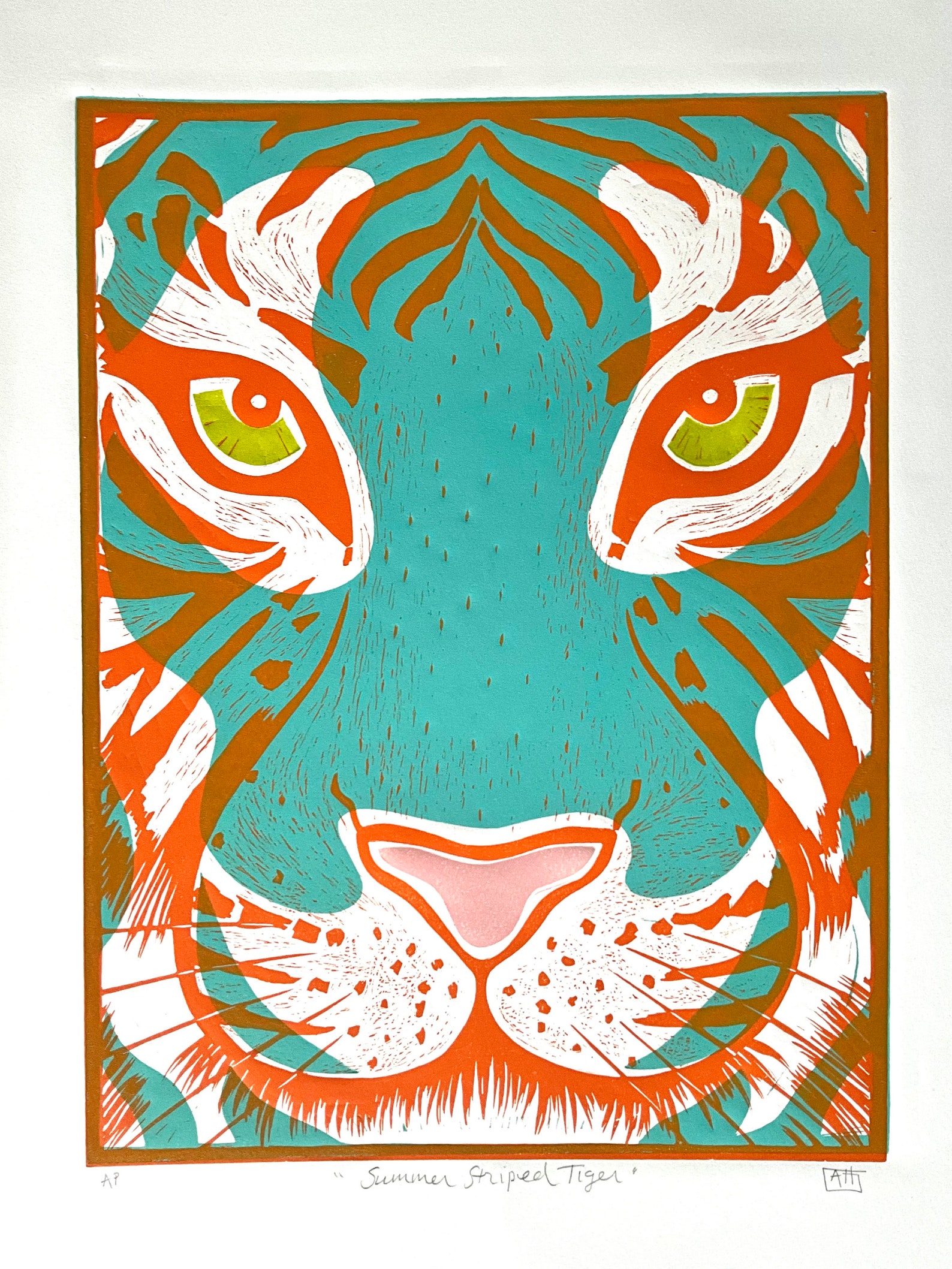 Summer Striped Tiger-animals-jungle-linocut-original - Etsy