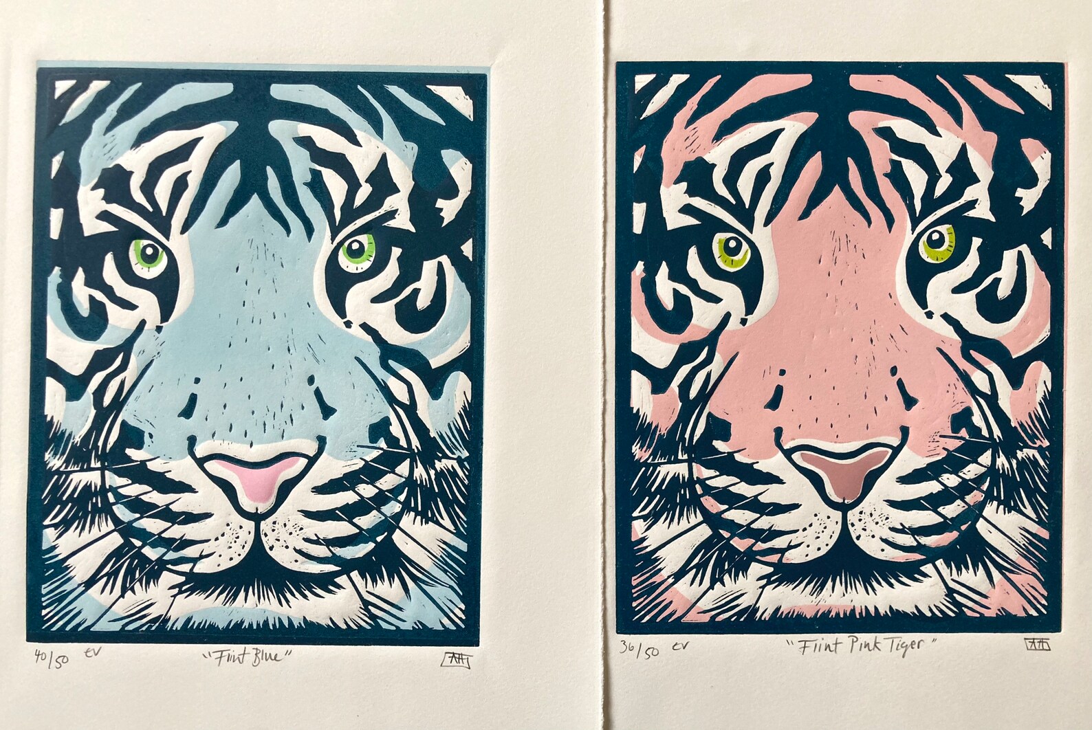 Flint Pink Tiger-animals-jungle-linocut-original - Etsy