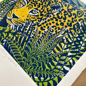 Lurking Leopard (dark Blue)-animals-jungle-linocut-original-handmade - Etsy