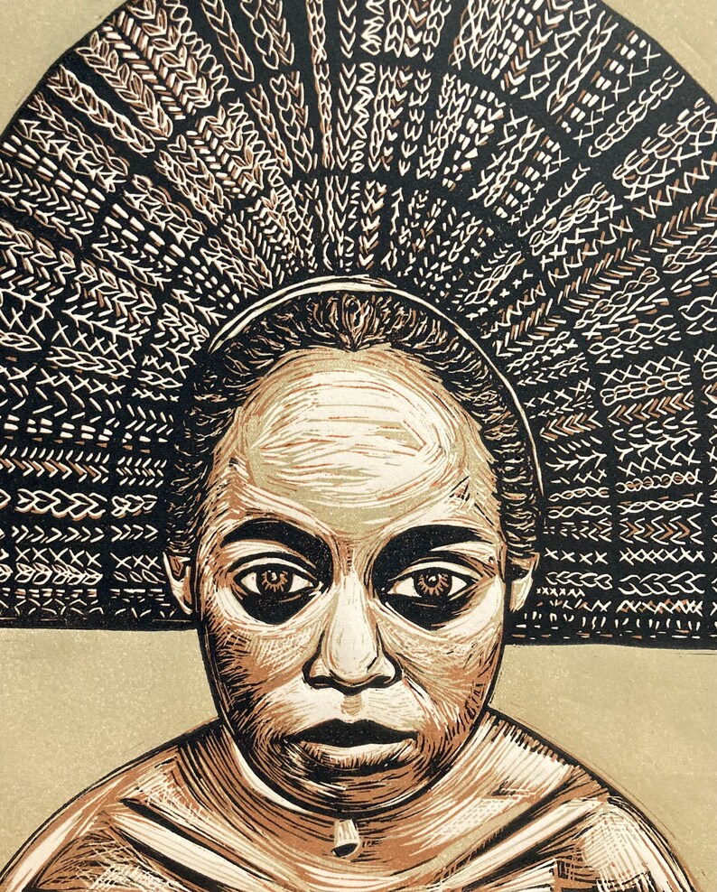 Tribal Headdress Portrait, Handmade Linocut Print, African Inspired Art ...