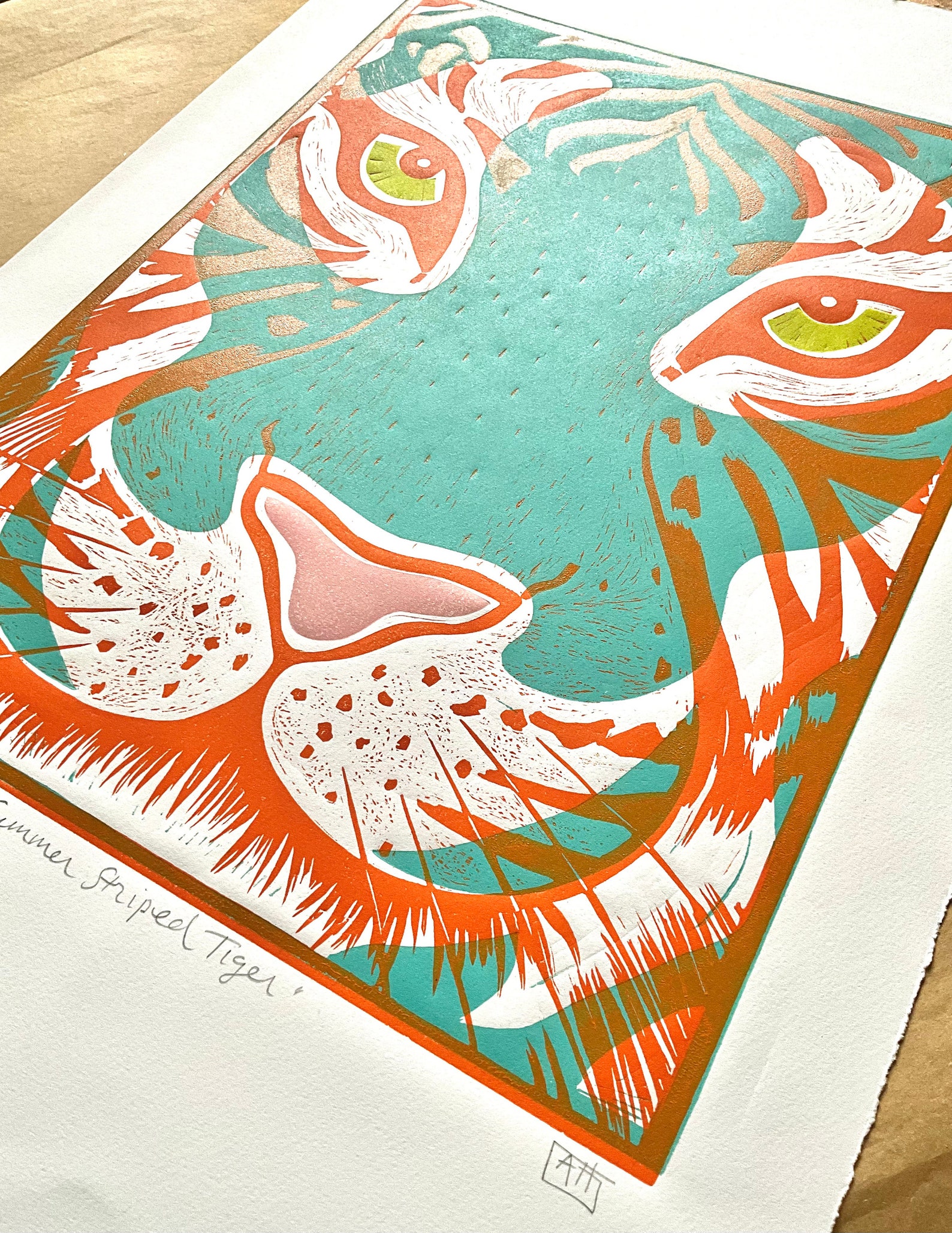 Summer Striped Tiger-animals-jungle-linocut-original - Etsy
