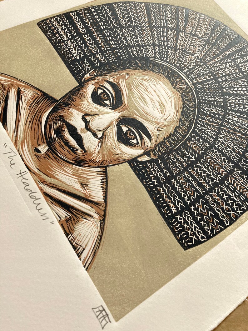 The Headdress-portrait-tribal-african-linocut-original-handmade - Etsy
