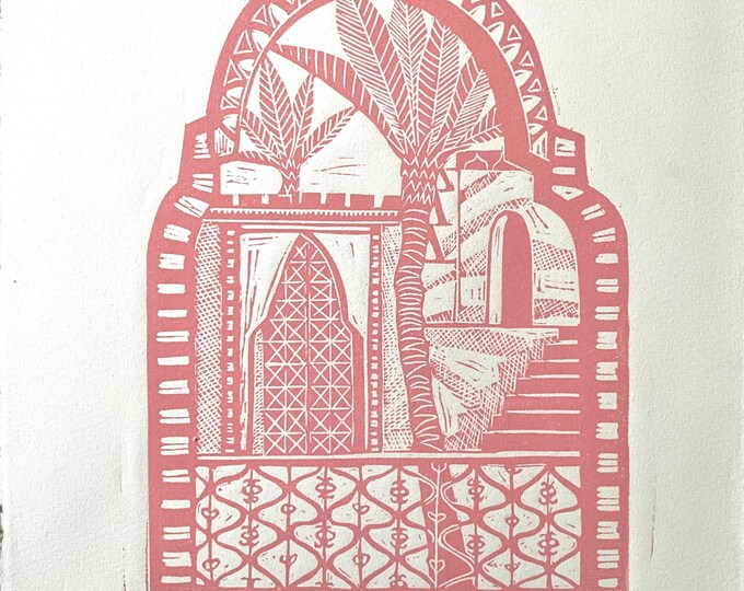 Moroccan View in Pink-lino Cut-original-cityscape - Etsy
