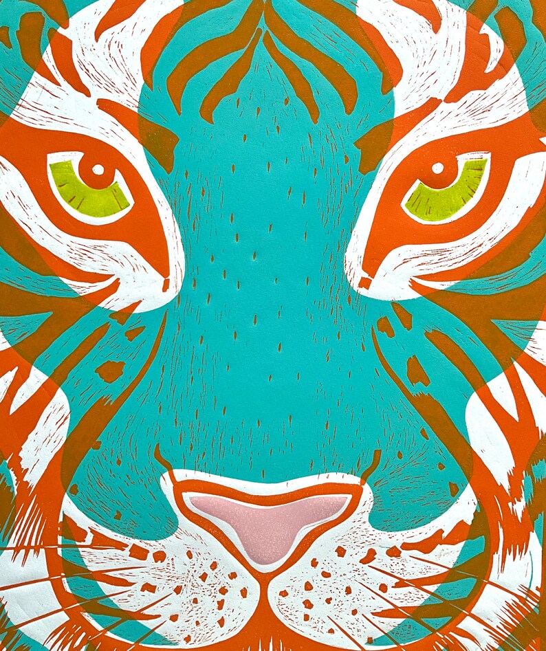 Summer Striped Tiger-animals-jungle-linocut-original - Etsy