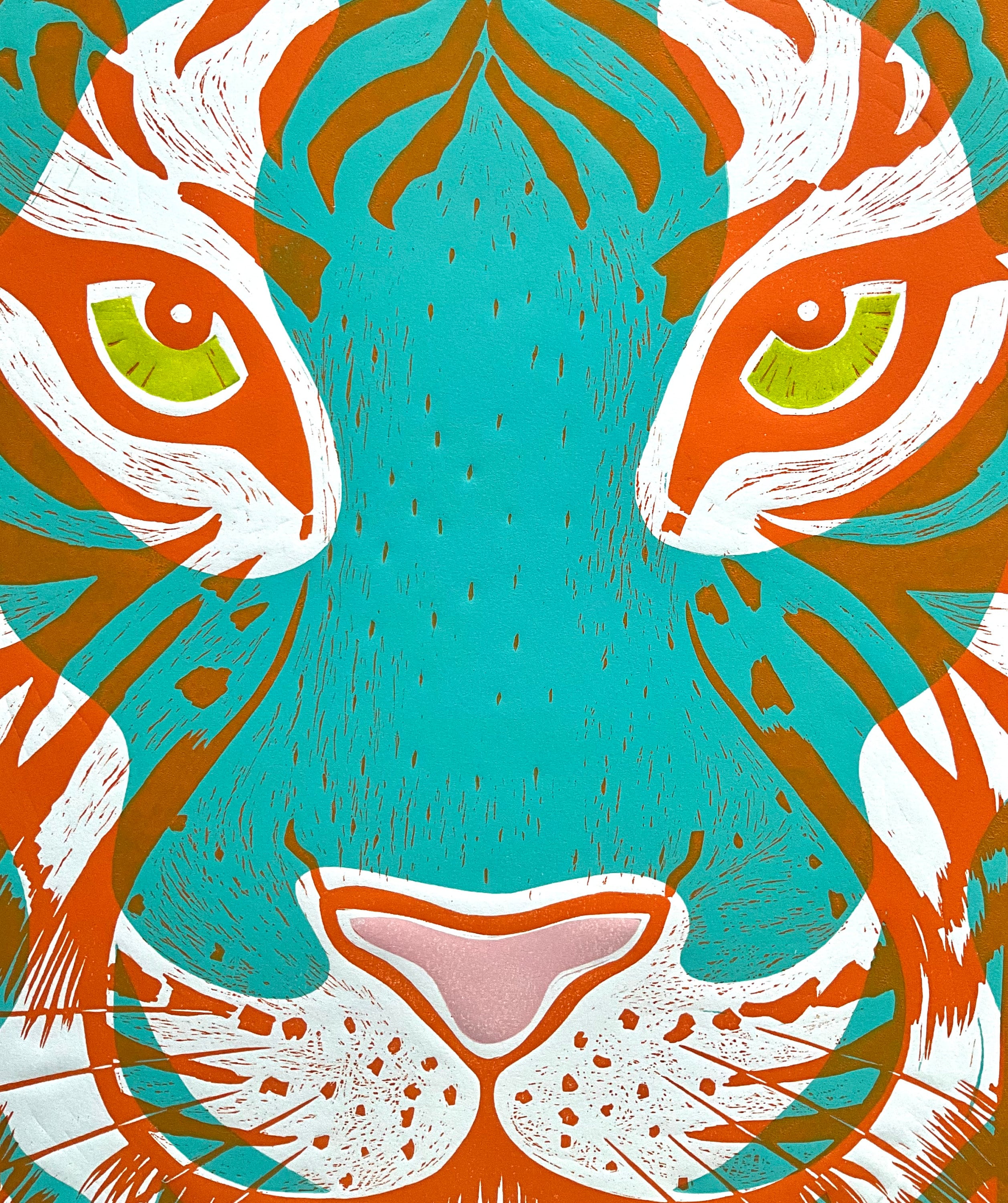 Summer Striped Tiger-animals-jungle-linocut-original - Etsy