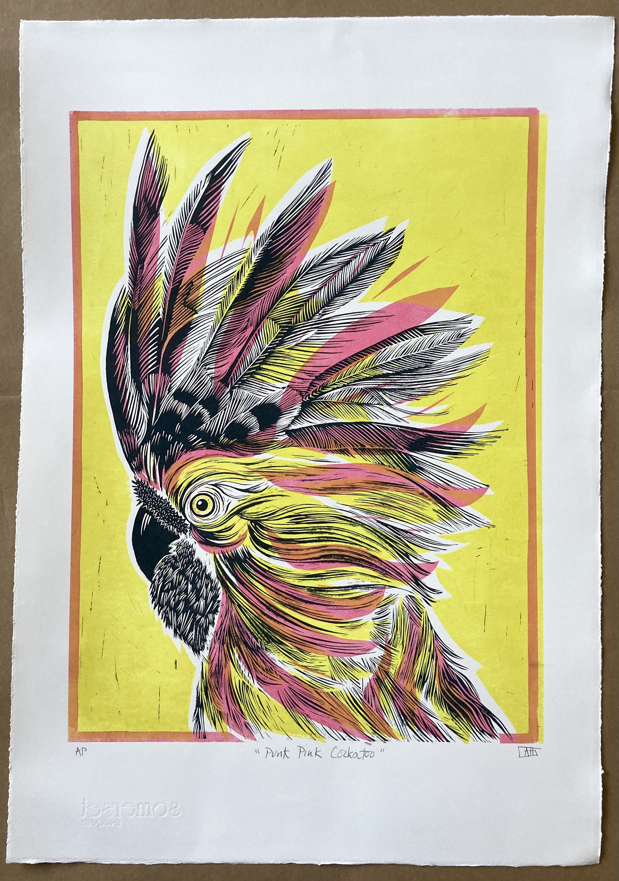 Pink Punk Cockatoo-animals-birds-linocut-original - Etsy