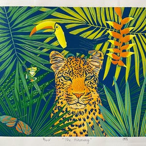 The Hideaway-animals-original-jungle-linocut-handmade - Etsy