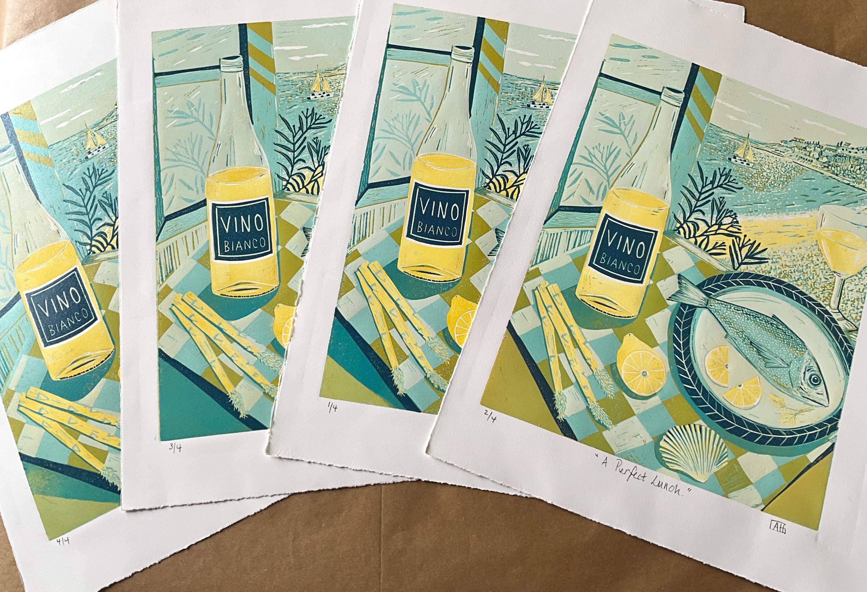 Italian Seaside Lunch Linocut Print: Handmade Coastal Art - Etsy
