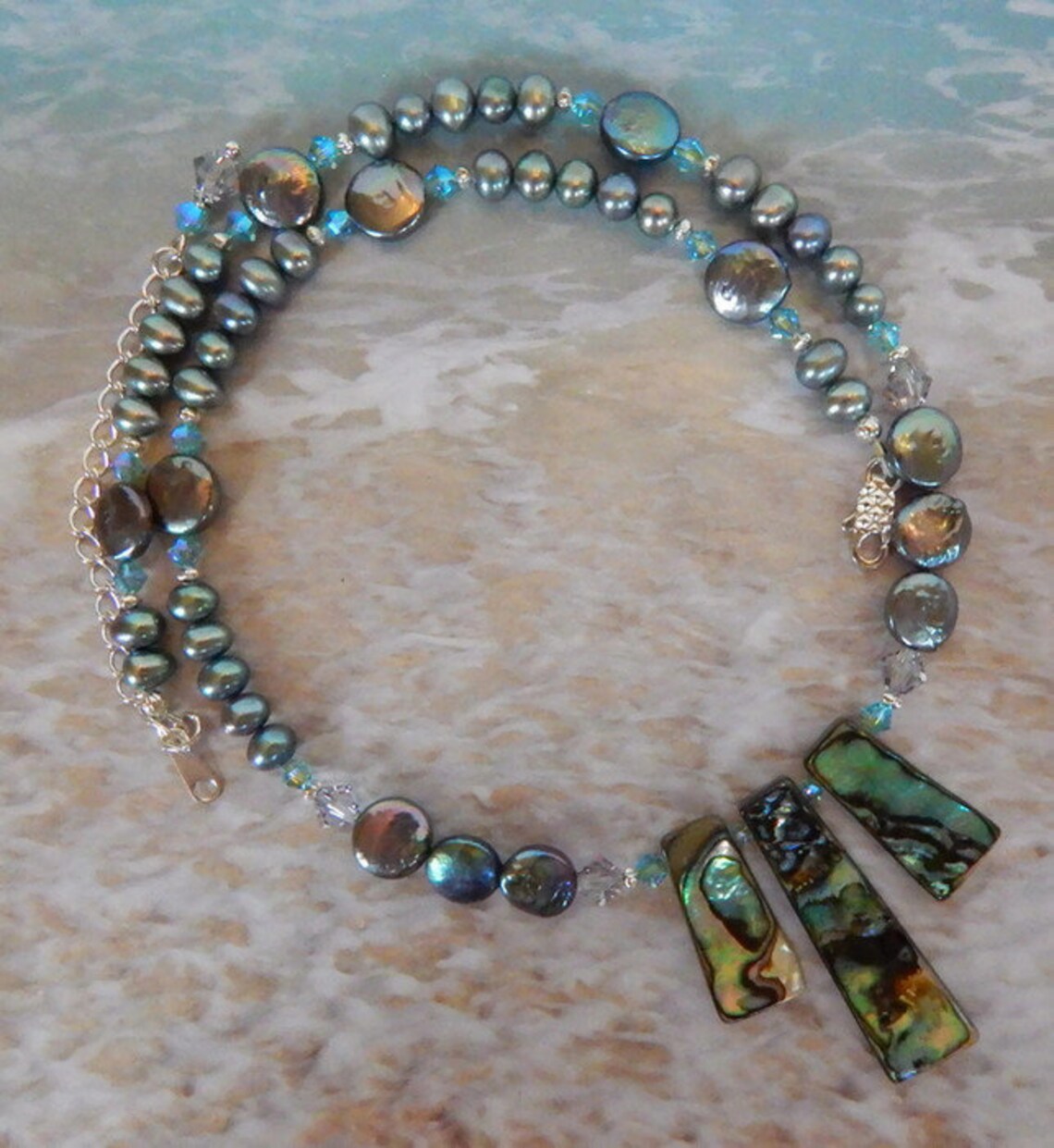 Pretty Abalone Pearl Necklace Earring Set Iridescent Blue Gray - Etsy