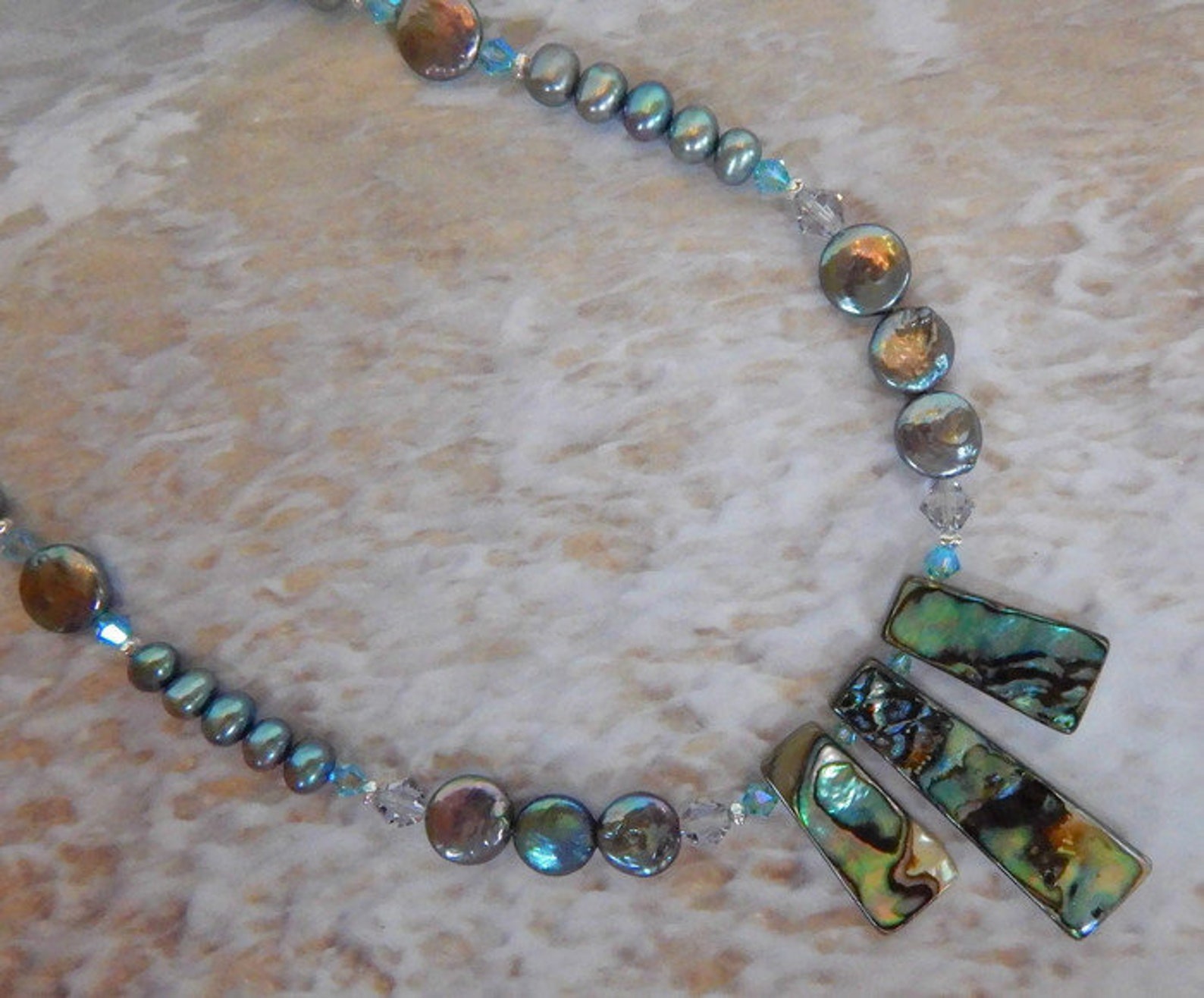 Pretty Abalone Pearl Necklace Earring Set Iridescent Blue Gray - Etsy