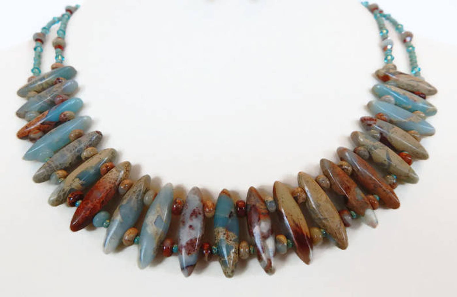 Unique Marquise-cut Aqua Terra Jasper Gemstone Necklace, OOAK Handmade ...