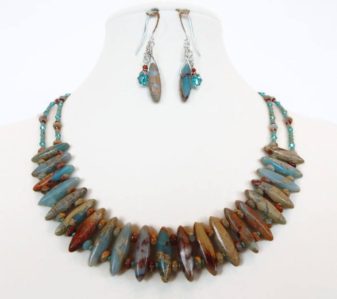 Unique Marquise-cut Aqua Terra Jasper Gemstone Necklace, OOAK Handmade ...