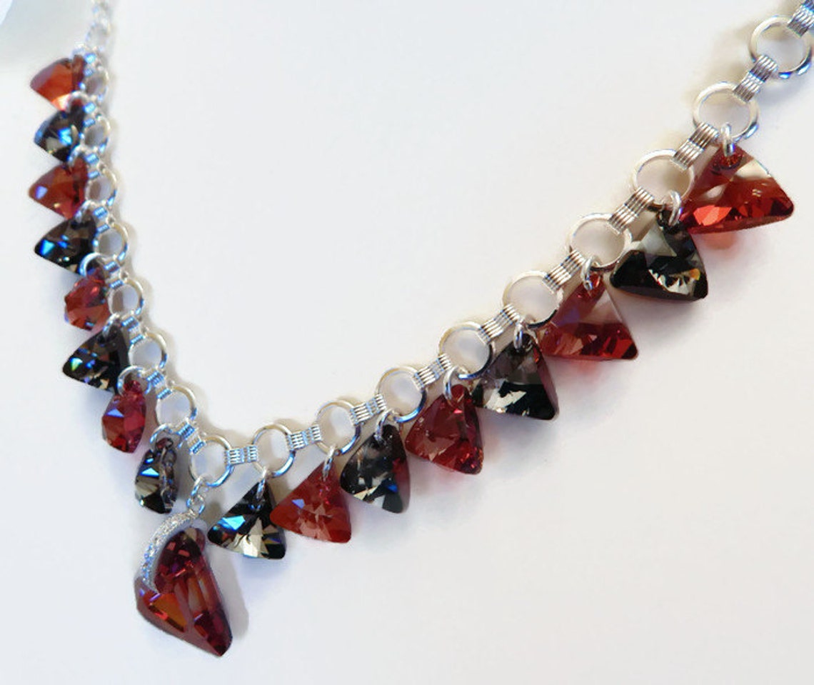 Unique Red and Black Necklace Silver Plated Chain With Red - Etsy