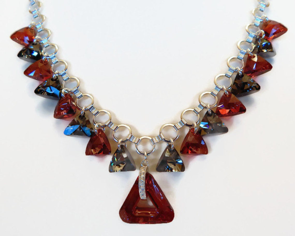 Unique Red and Black Necklace Silver Plated Chain With Red - Etsy