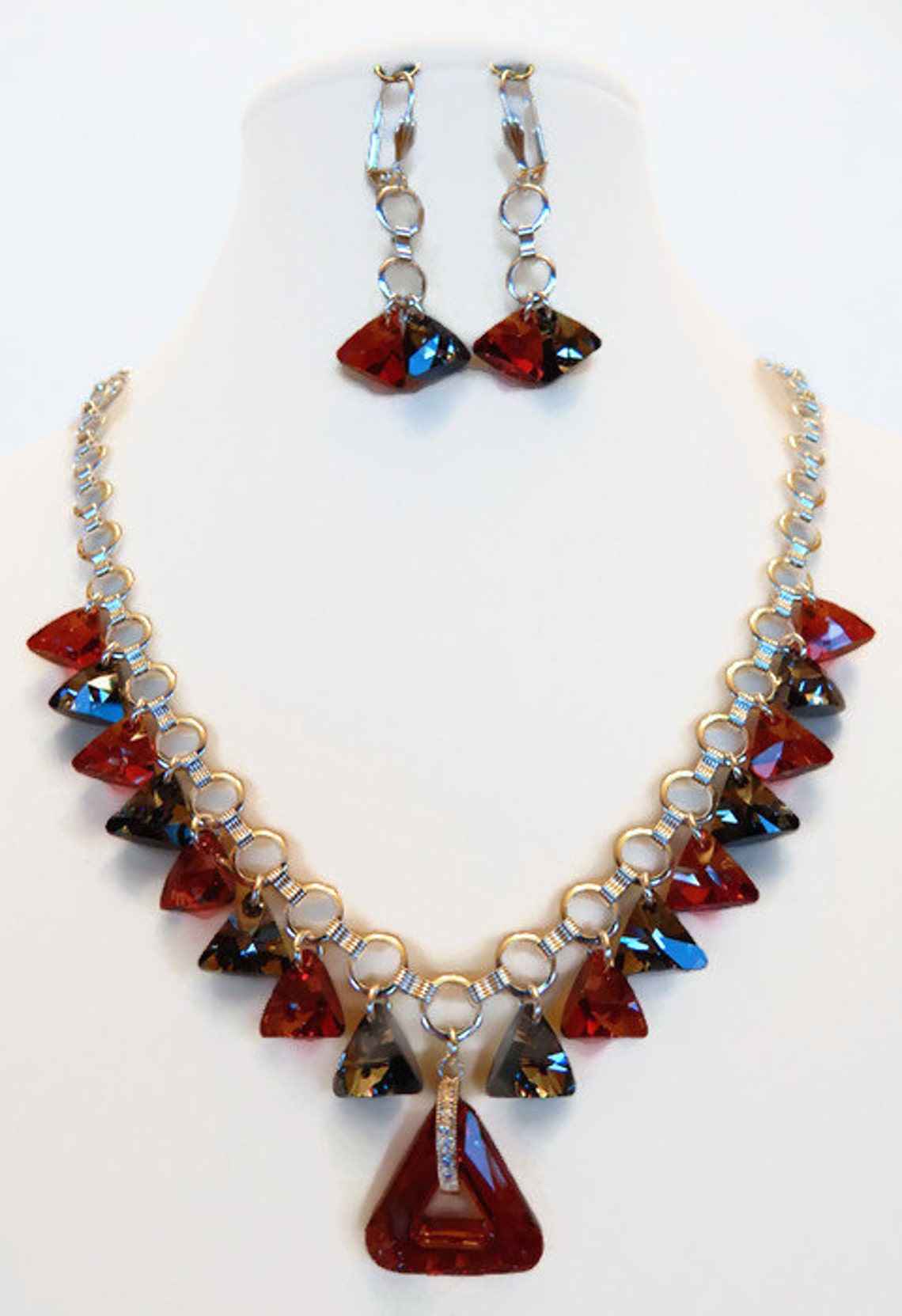 Unique Red and Black Necklace Silver Plated Chain With Red - Etsy