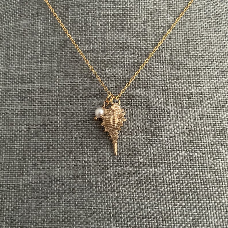 Gold Plated Conch Necklace With Swarovski Pearl – Beach-inspired Shell ...