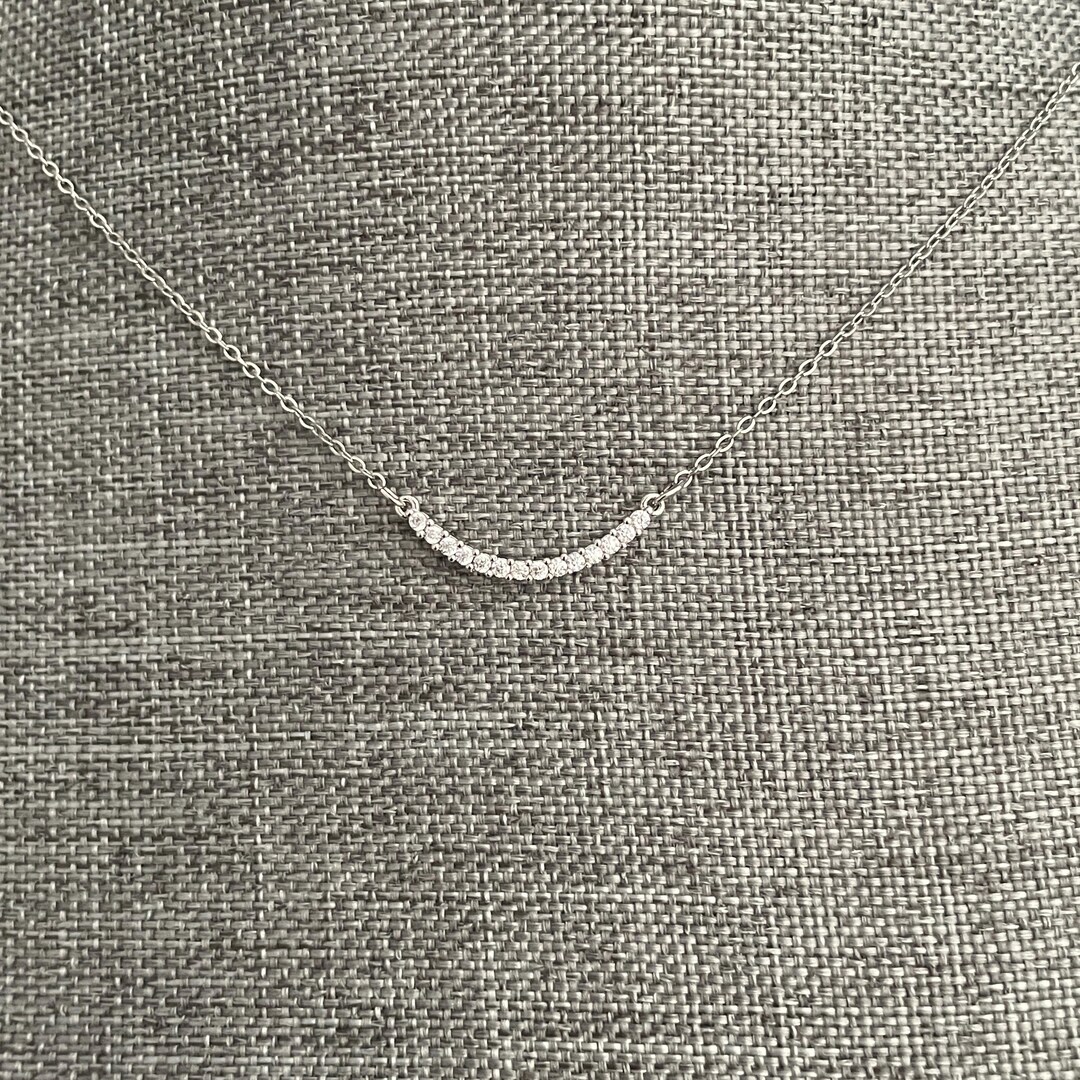 Dainty Smile Bar Necklace Silver Plated – Curved Cubic Zirconia Bar ...