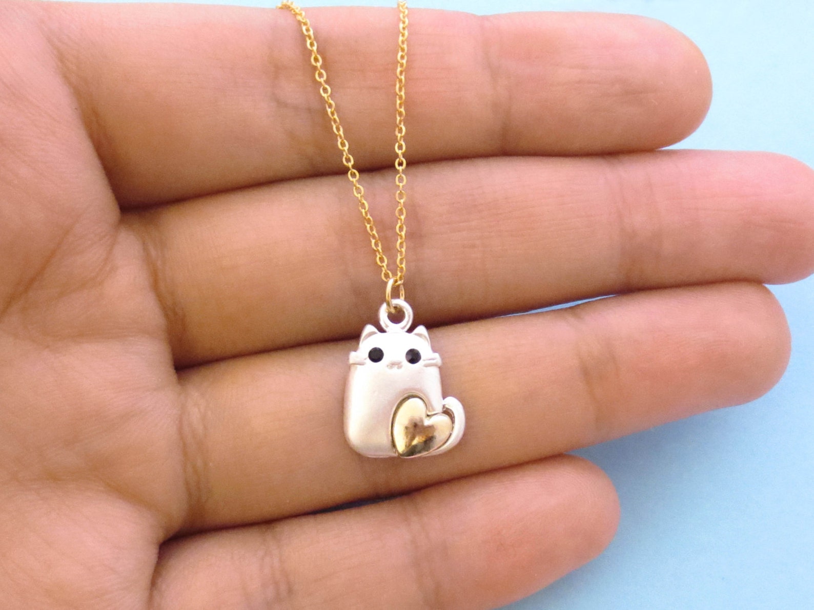 Lovely heart cat necklace Gold Silver necklace Animal | Etsy