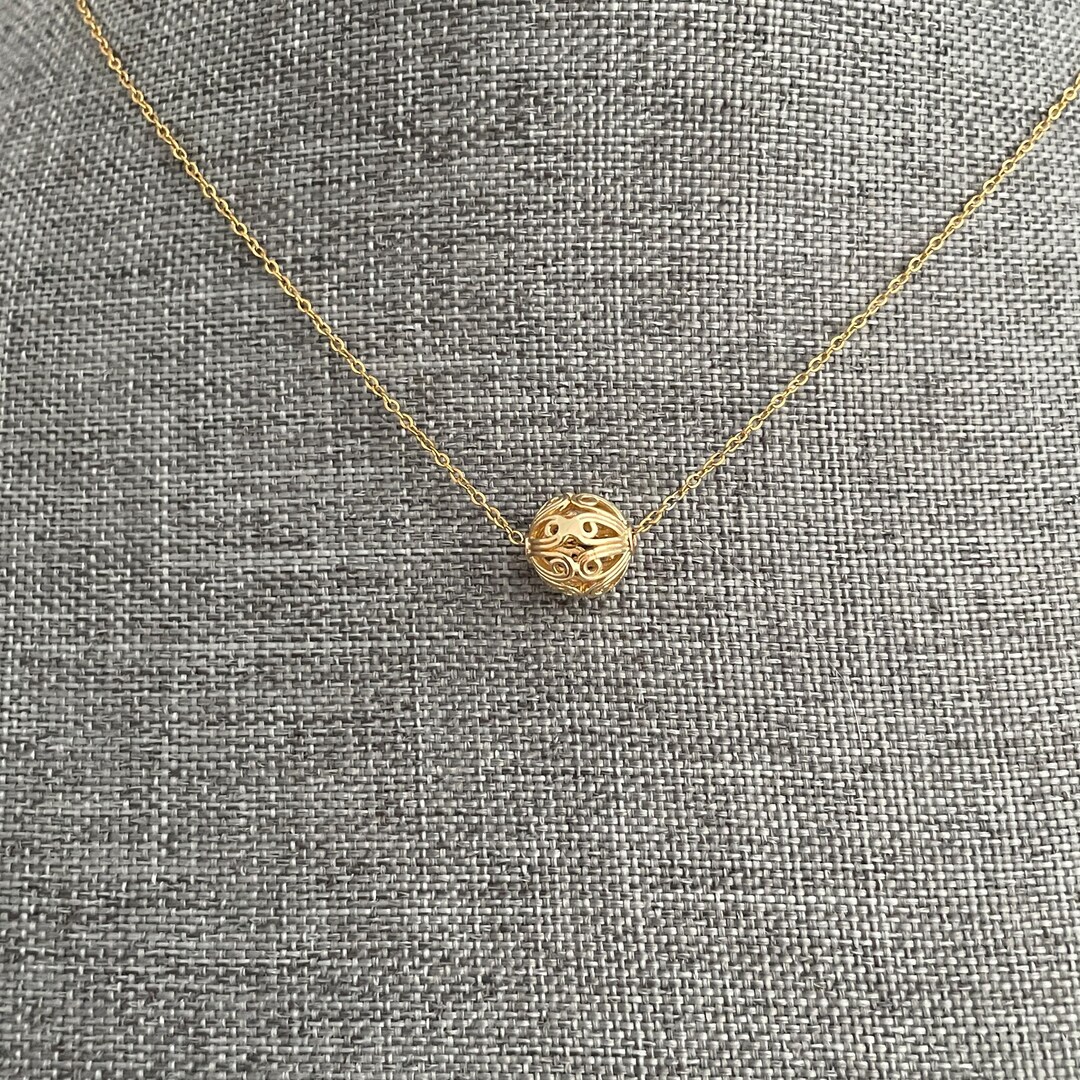 Filagree Gold Ball Necklace, Decorative Round Ball Pendant Necklace for ...