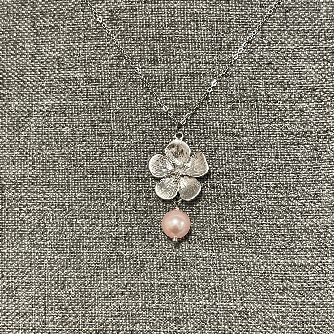 Cherry Blossom Necklace, Cherry Flower Pendant Necklace With Rosaline ...