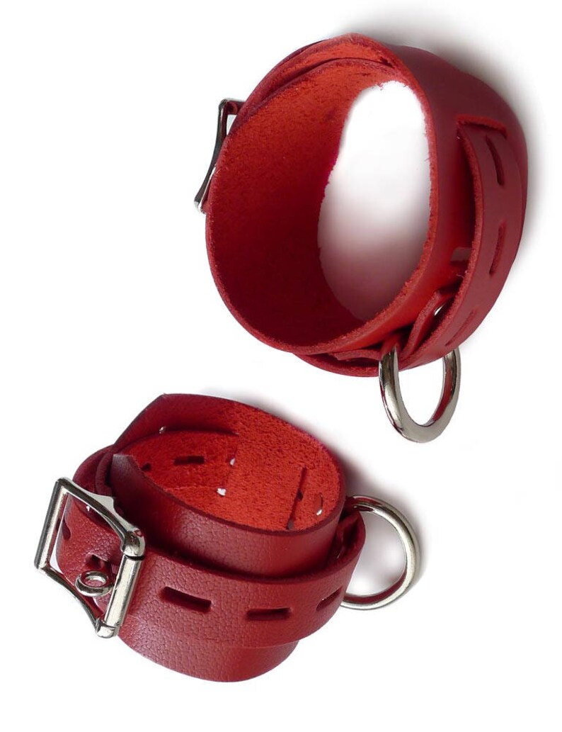 Bondage Locking/buckling Red Leather BDSM Cuffs - Etsy