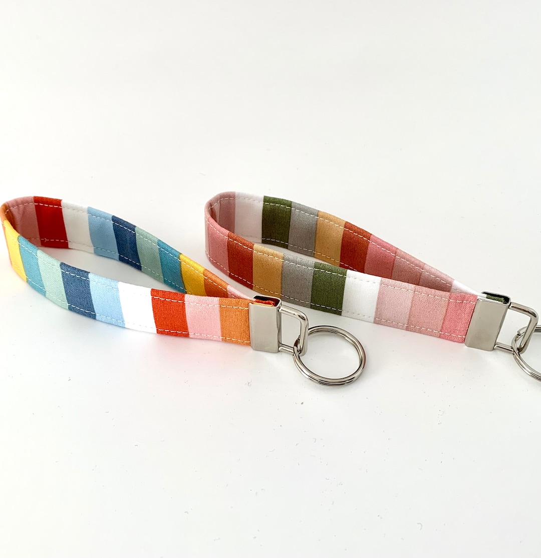 Rainbow Keychain /key Fob Keychain /fabric Keychain/ Stripe Key Fob ...
