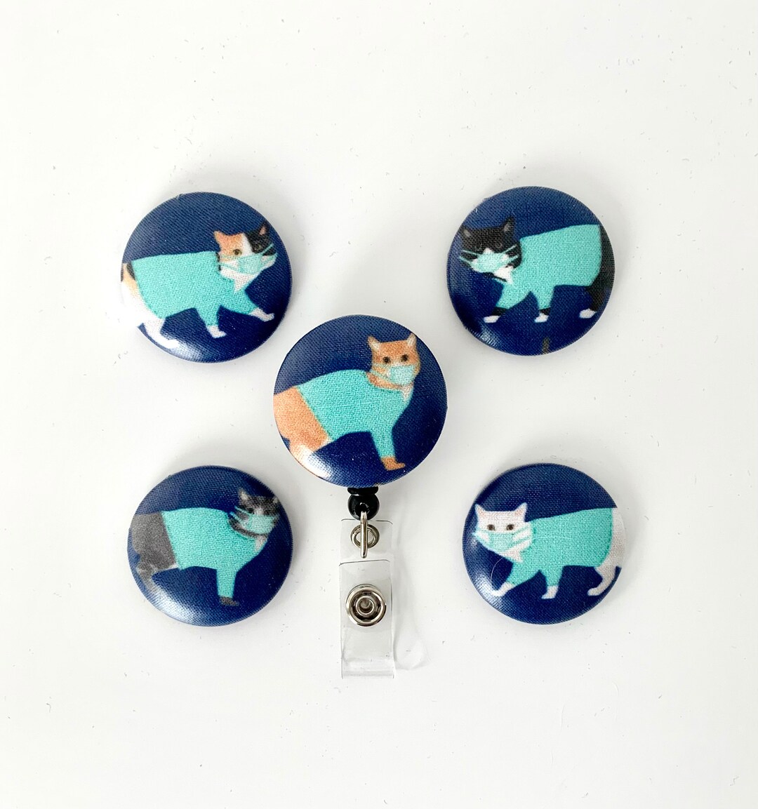 Cat Badge Reel/wipeable Badge Reel/cats in Scrubs Badge Reel ...