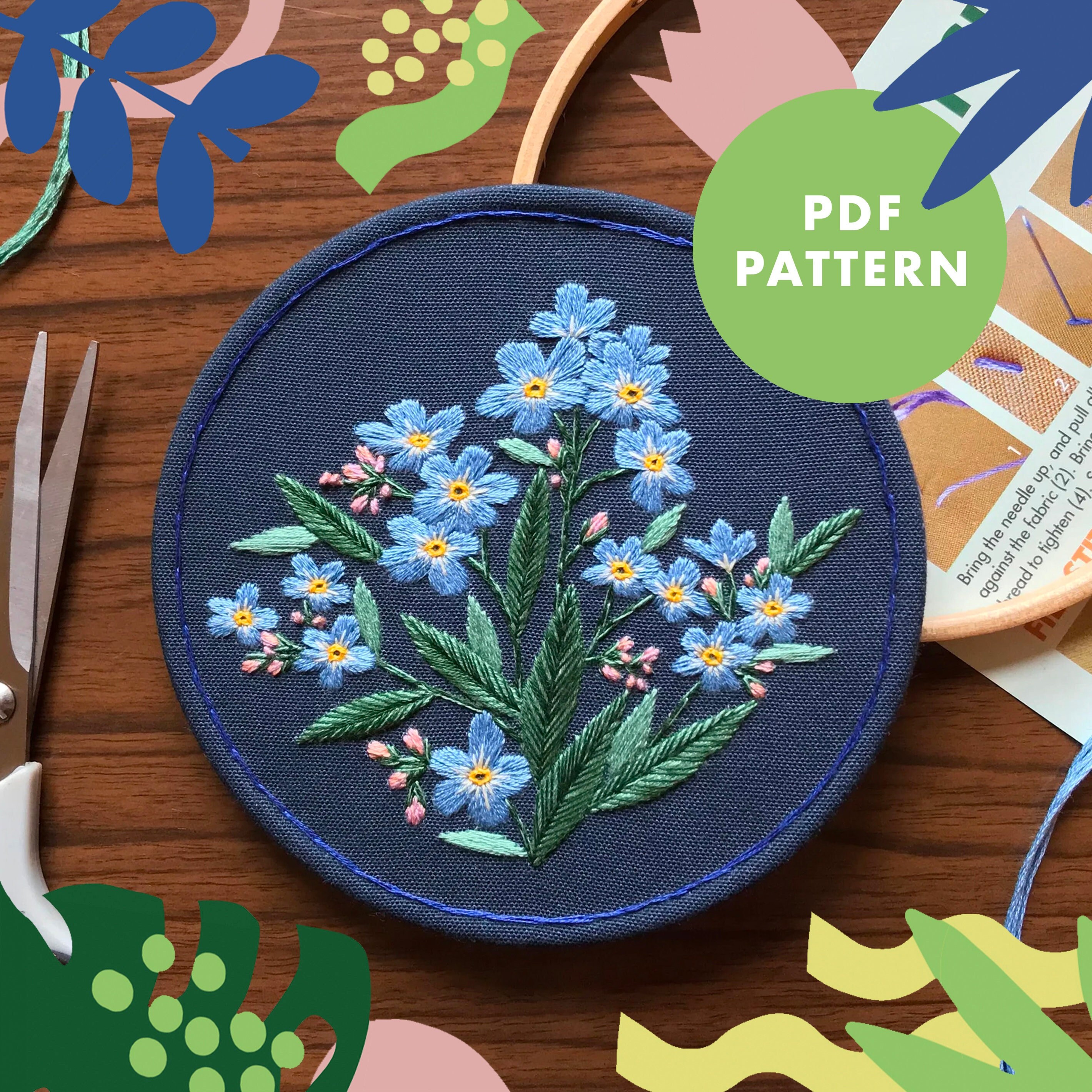 Forget-me-not Embroidery PDF Pattern Digital Download Contemporary ...