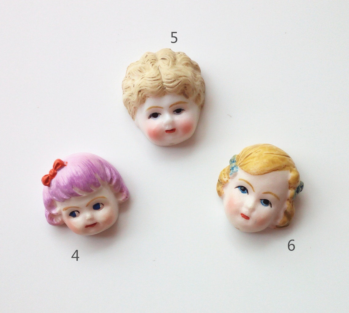 Vintage Doll Face Cabochons, Doll Baby Head Cabochons, Hand Painted ...