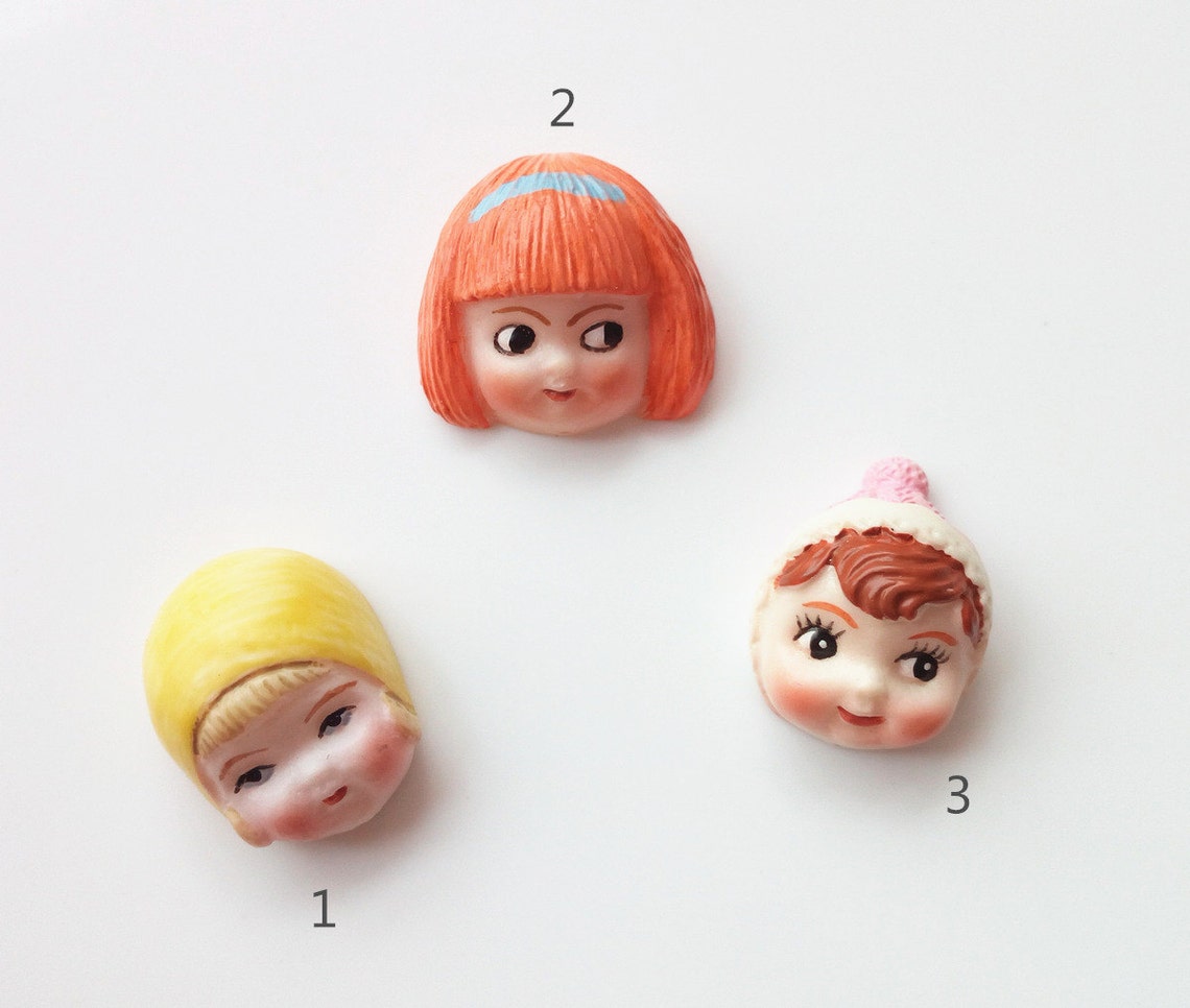 Vintage Doll Face Cabochons, Doll Baby Head Cabochons, Hand Painted ...