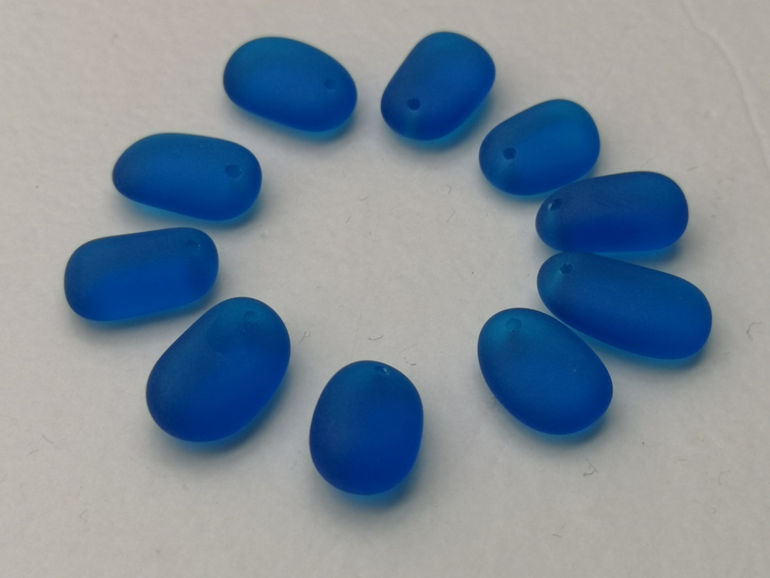 10 Pcs Top Drilled Deep Blue Cobalt Small Beach Glass Sea Glass Frosted ...