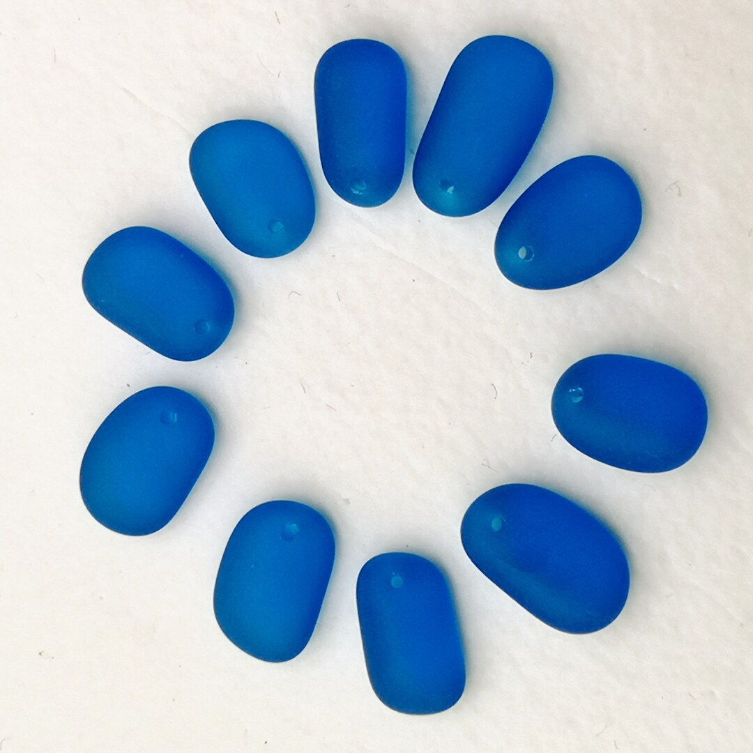 10 Pcs Top Drilled Deep Blue Cobalt Small Beach Glass Sea Glass Frosted ...