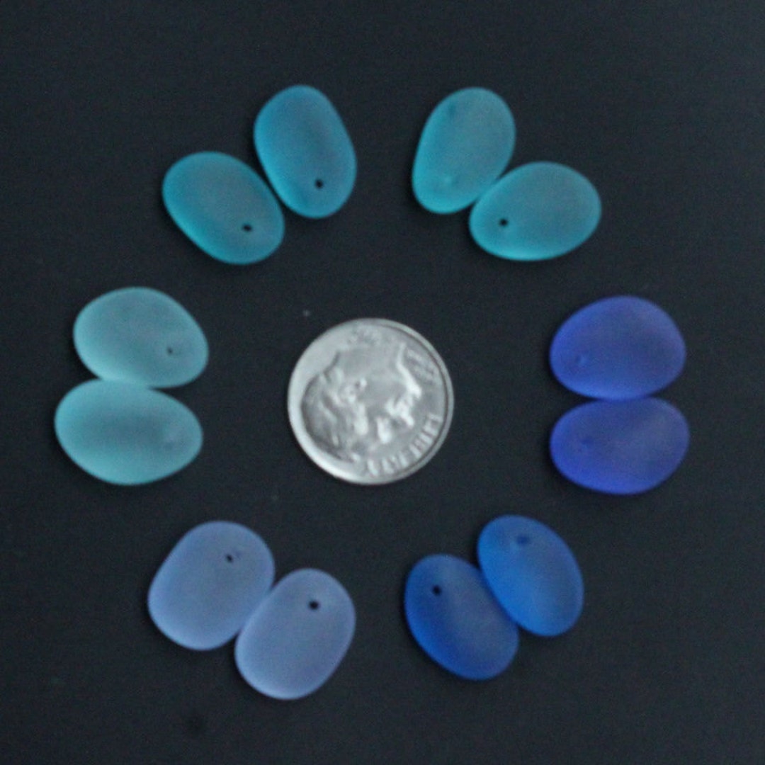 Top Drilled Sea Beach Glass 6 Pairs Blue Cobalt Light-blue Purple-blue ...
