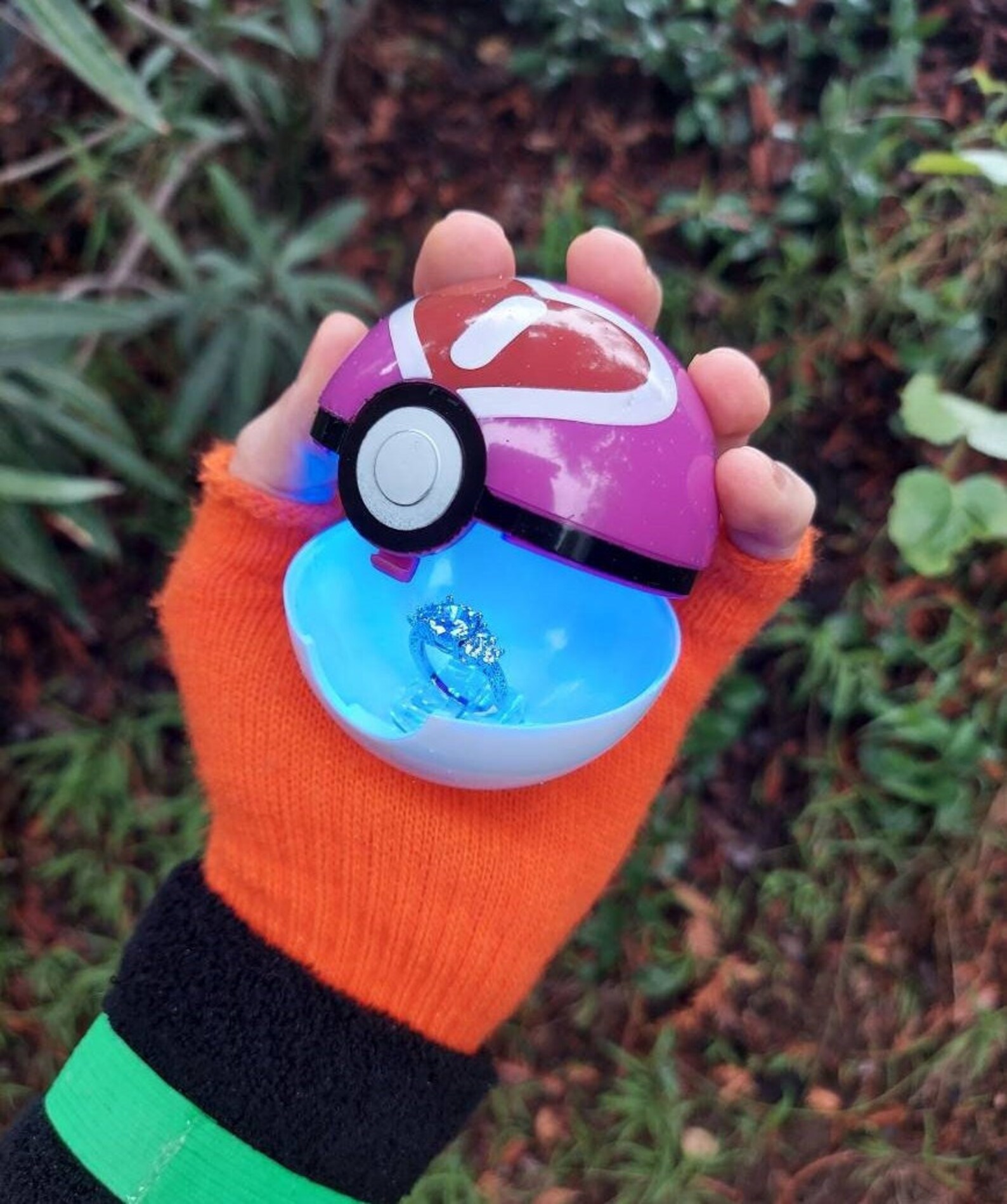 Ring Holder Pokeball Lightup LED Box Prop Gift Poke Ball Loveball Love ...