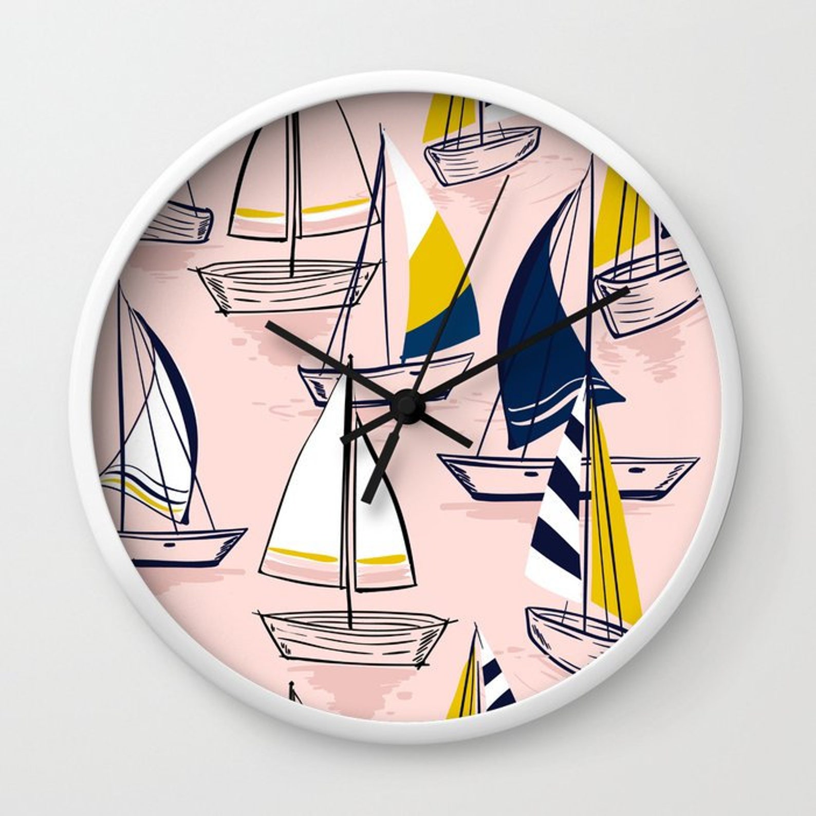 Pink Sailboats Wall Clock Preppy Decor Bedroom Girls Dorm | Etsy