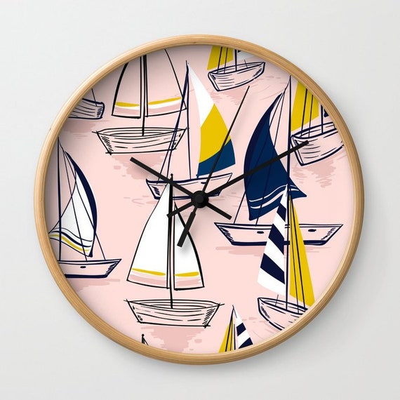 Pink Sailboats Wall Clock Preppy Decor Bedroom Girls Dorm | Etsy