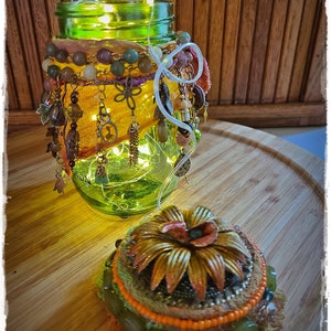 AUTUMN Jeweled Jypsy Jar 021 * Jeweled Glass Mason Jar * Bohemian Bling ...