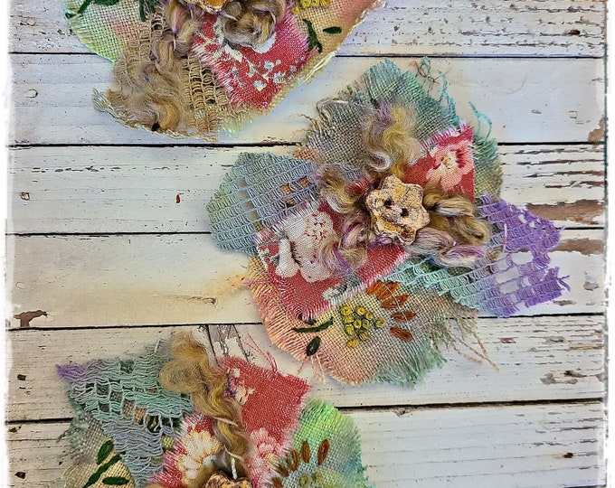 BOHEMIAN COLLAGE APPLIQUES Shabby-chic Fabric Snippets, Tattered ...