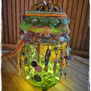 AUTUMN Jeweled Jypsy Jar 021 * Jeweled Glass Mason Jar * Bohemian Bling ...