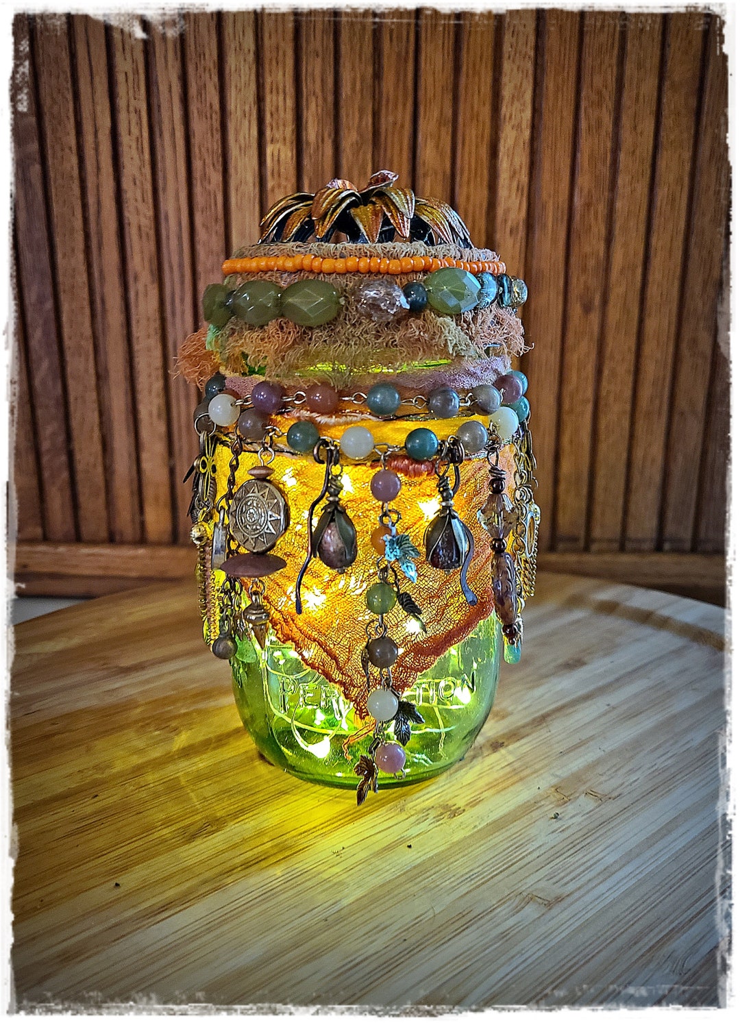 AUTUMN Jeweled Jypsy Jar 021 * Jeweled Glass Mason Jar * Bohemian Bling ...