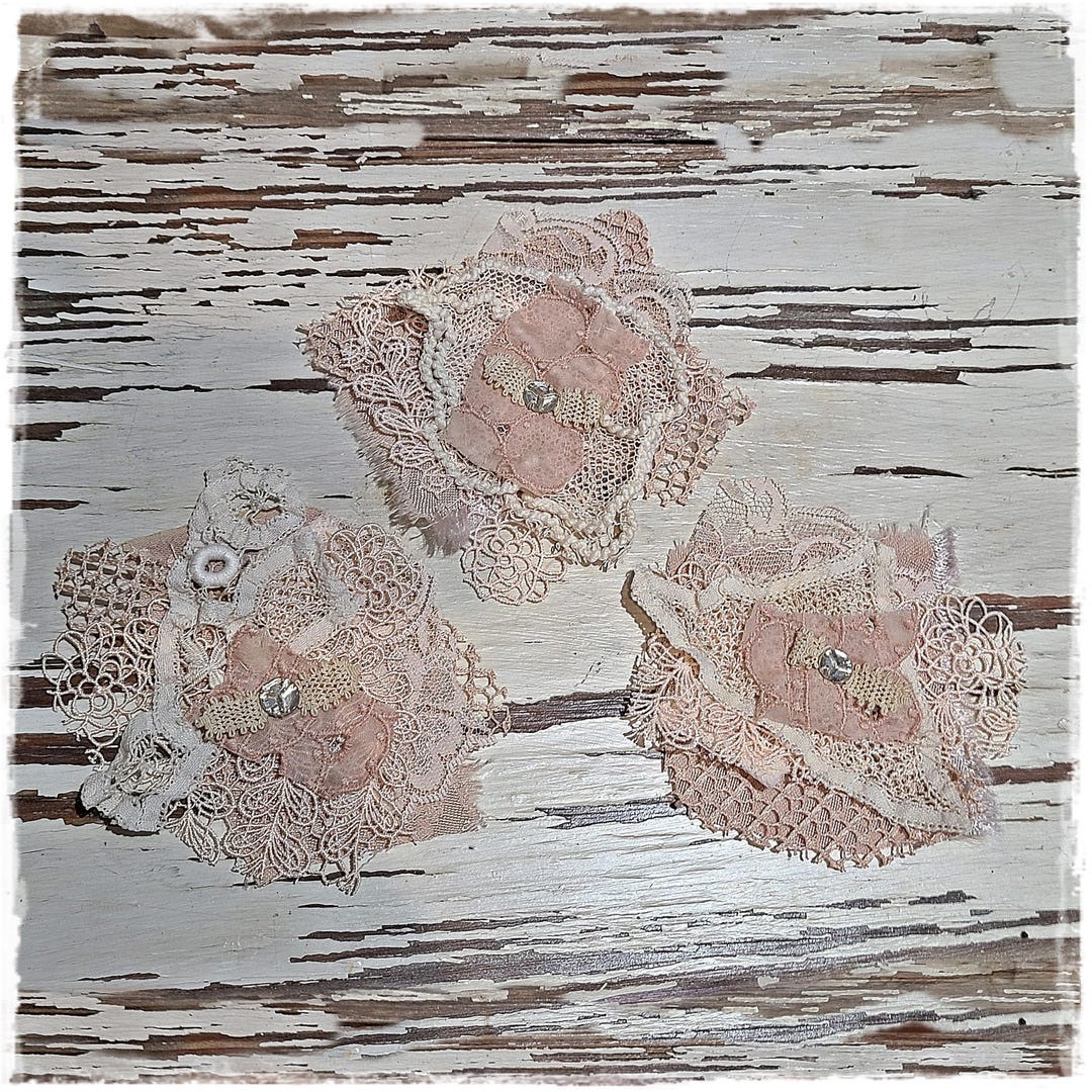 SHABBY-CHIC Collage Appliques - XL Vintage Fabric Snippets, Tattered ...