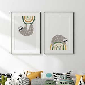 Set of TWO Sloth Prints, Printable Nursery Illustration, Modern Kids ...