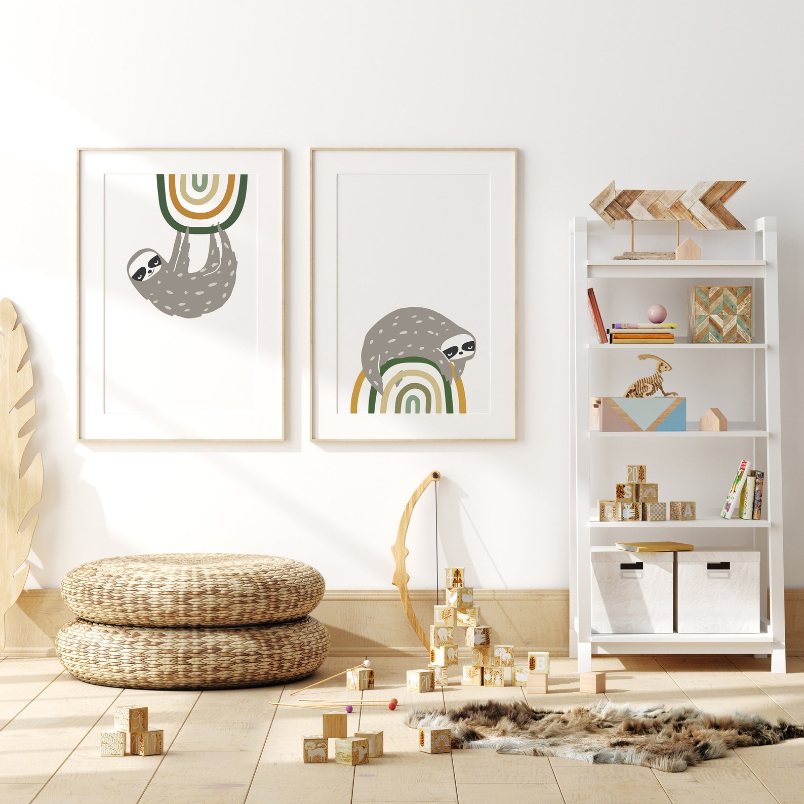 Set of TWO Sloth Prints Printable Nursery Illustration - Etsy