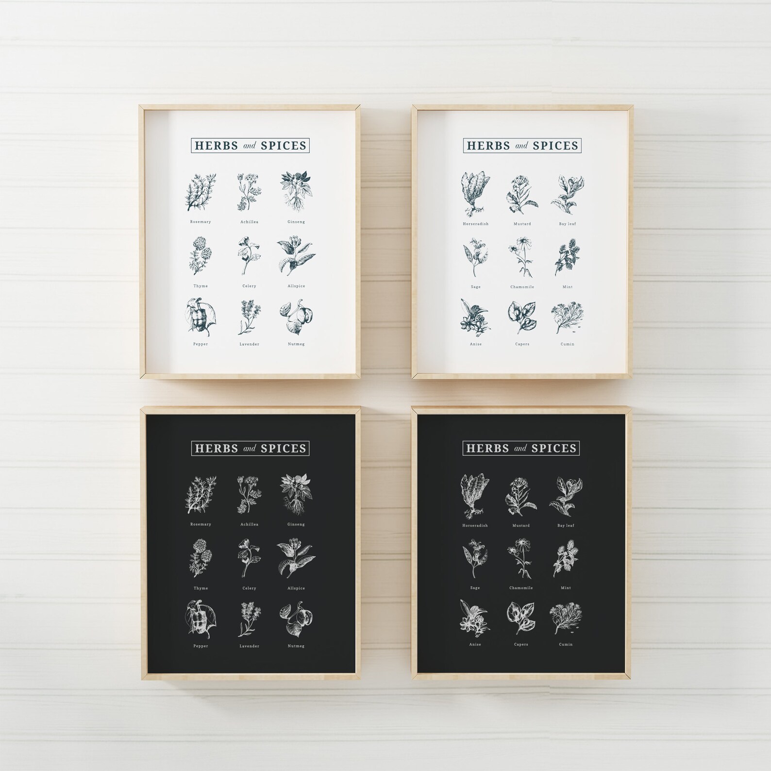 Set of 4 Printable Kitchen Prints Herbs and Spices - Etsy