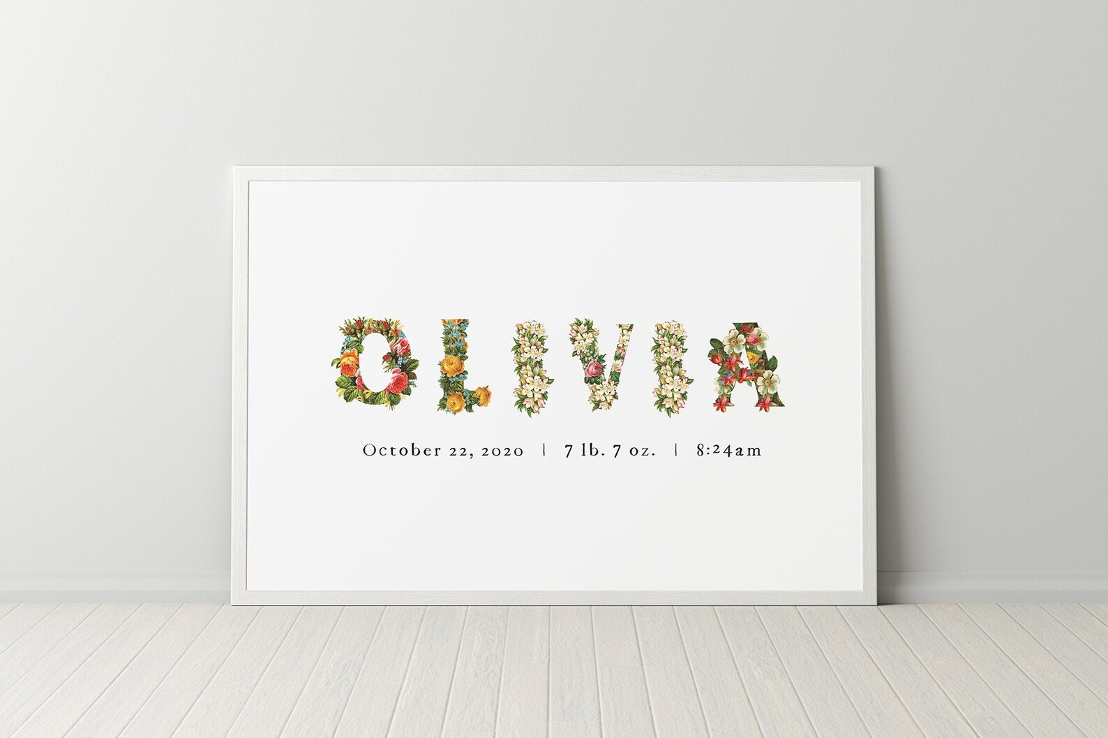 Custom Name Print, Personalized Baby Name Print, Floral Nursery Decor ...