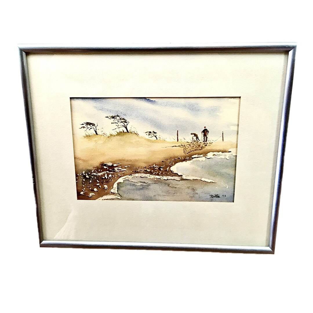 Vintage Original Watercolor Art - Artist Signed - Beach Scene W ...